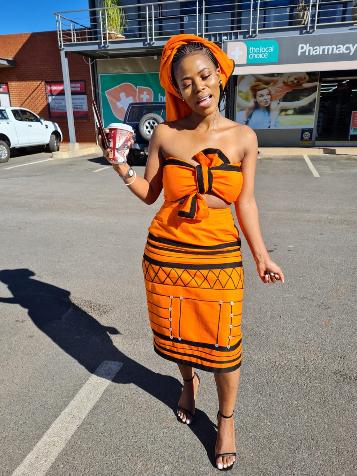 Orange Mbaco crop top and skirt - FUNDI'S CLOTHING